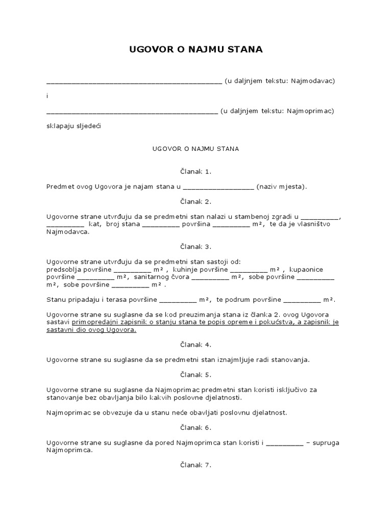 Ugovor o Najmu Stana | PDF