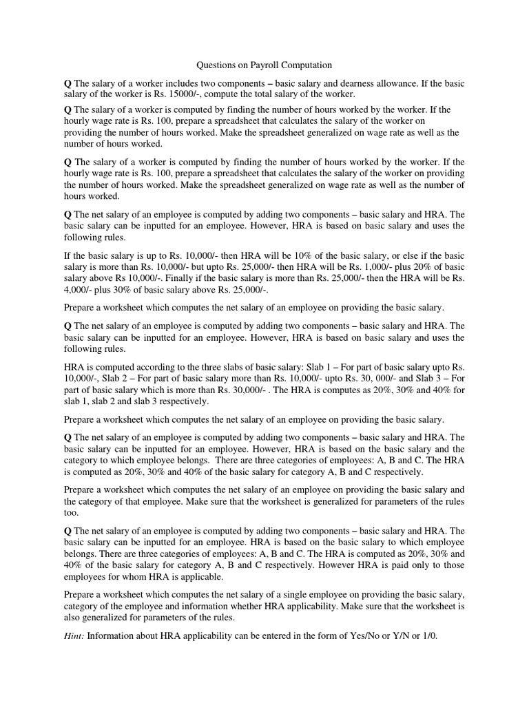 Questions For Payroll Computation | PDF | Payroll Tax | Salary