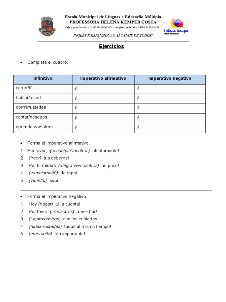 Ejercicios de Imperativo y Subjuntivo | PDF