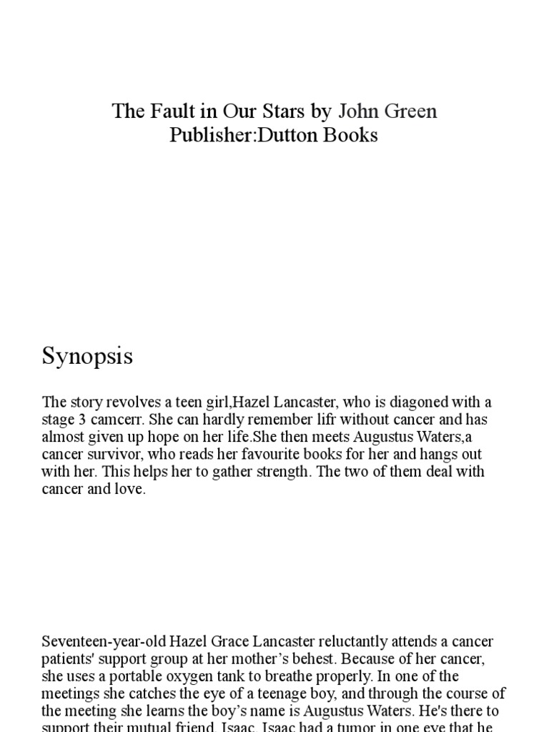 The Fault in Our Stars Summary | PDF