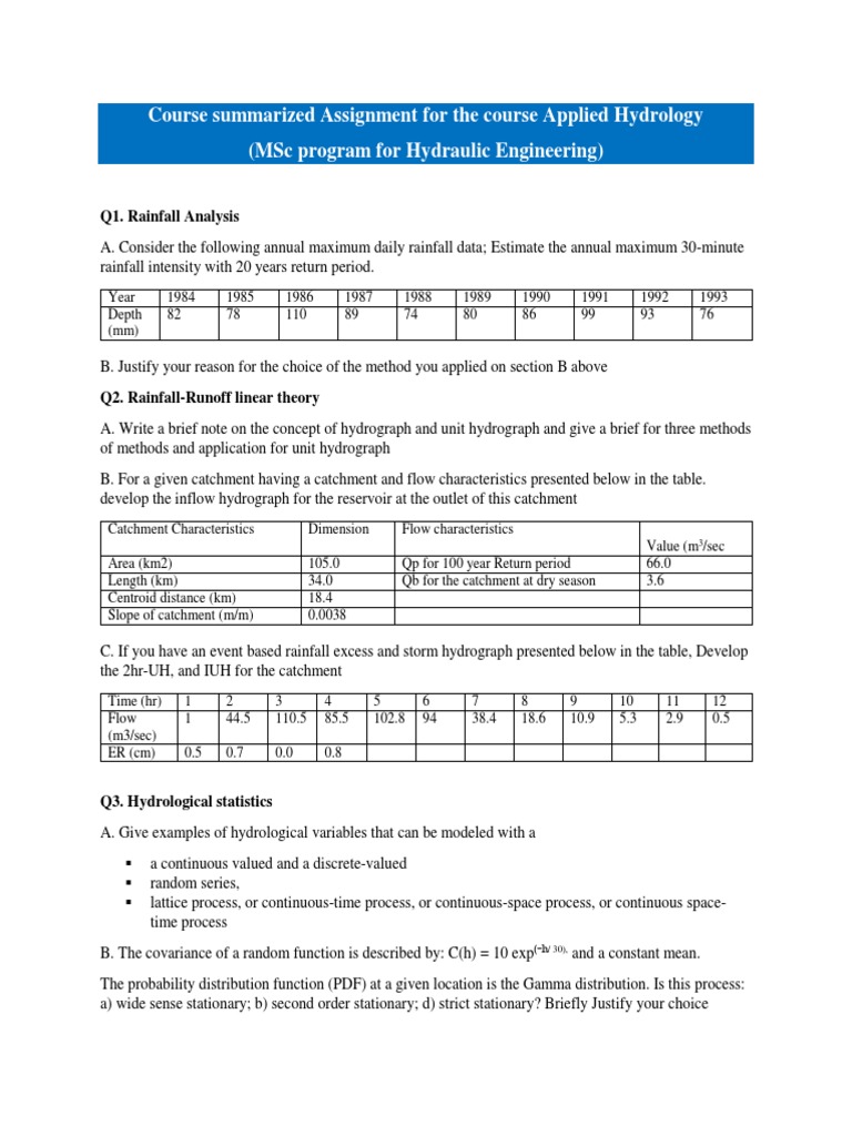 Applied Hydrology Assignment Pdf Stationary Process Applied