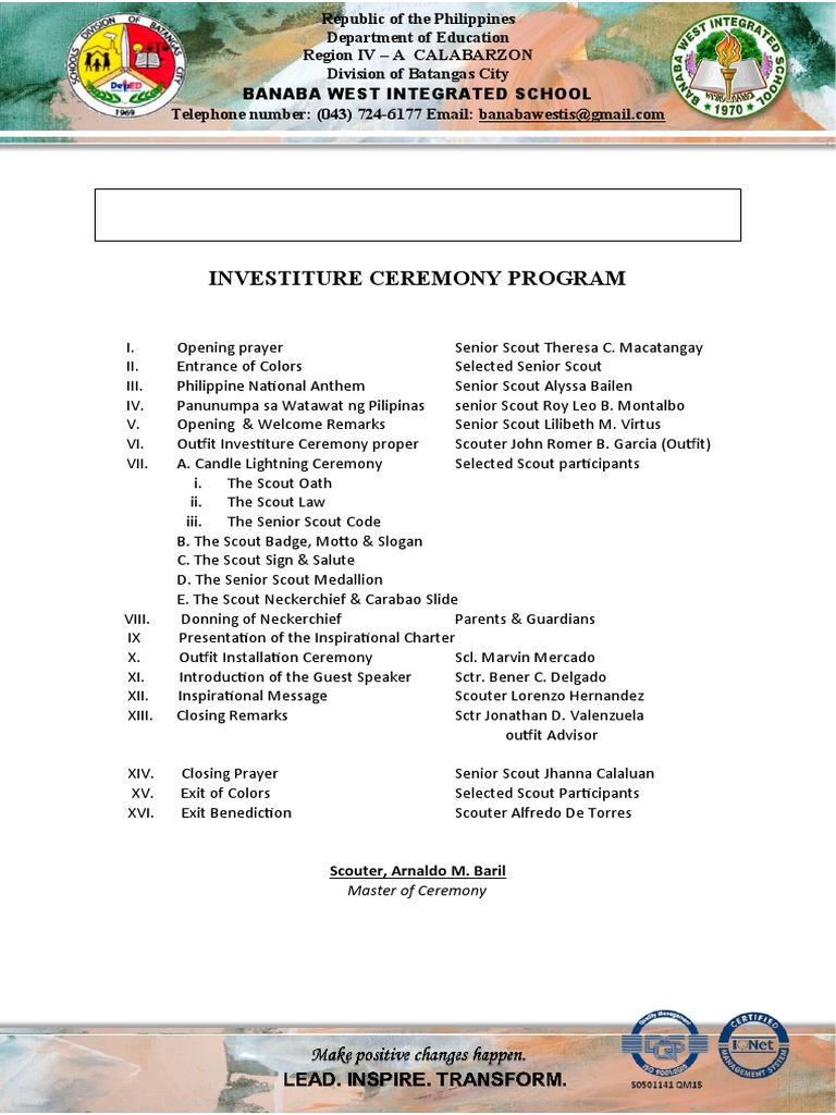 Investiture Ceremony Program | PDF