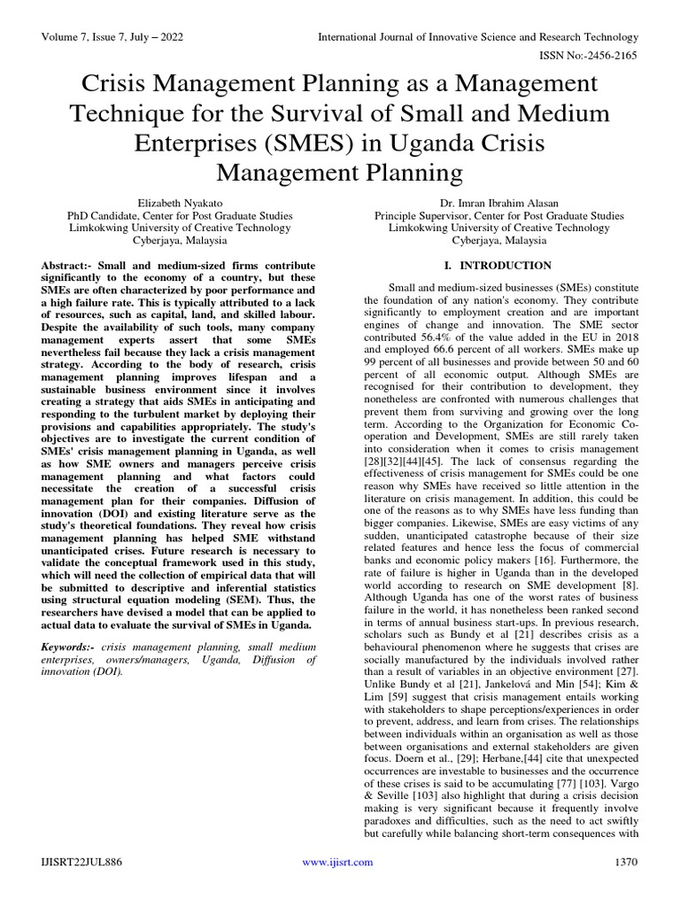 Crisis Management Planning As A Management Technique For The Survival ...
