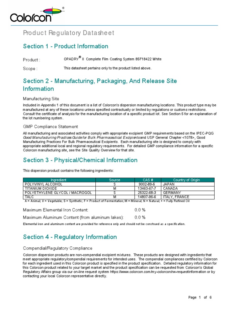 PRDS Opadry Ii 85F18422 | PDF
