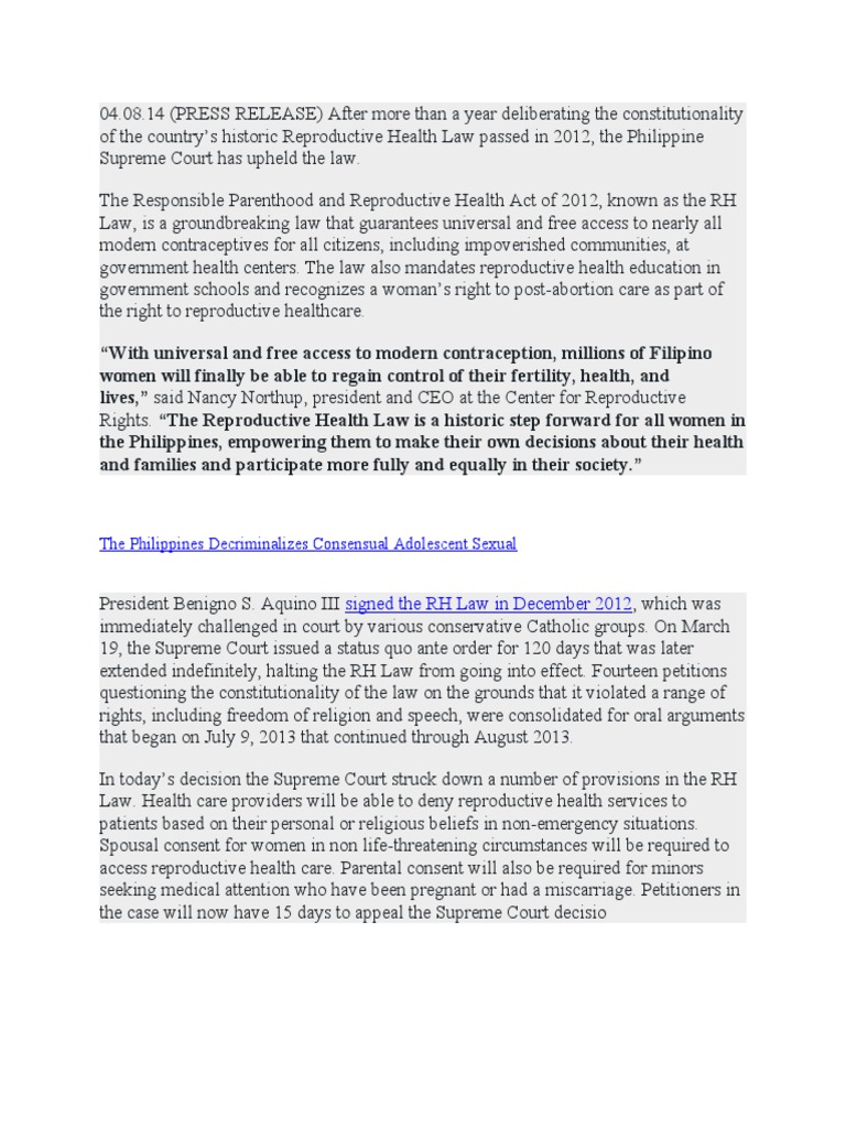 The Philippines Decriminalizes Consensual Adolescent Sexual: Signed The ...