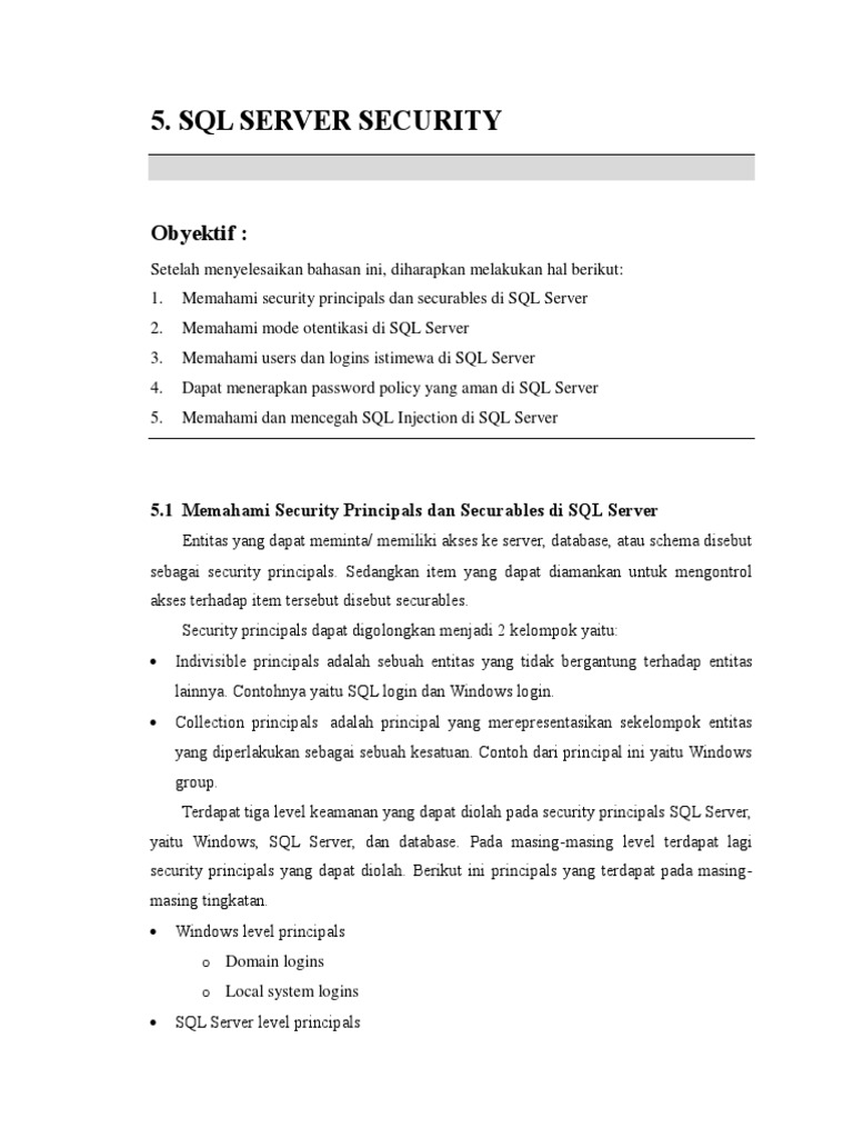 BAB 5 Security SQL Server | PDF