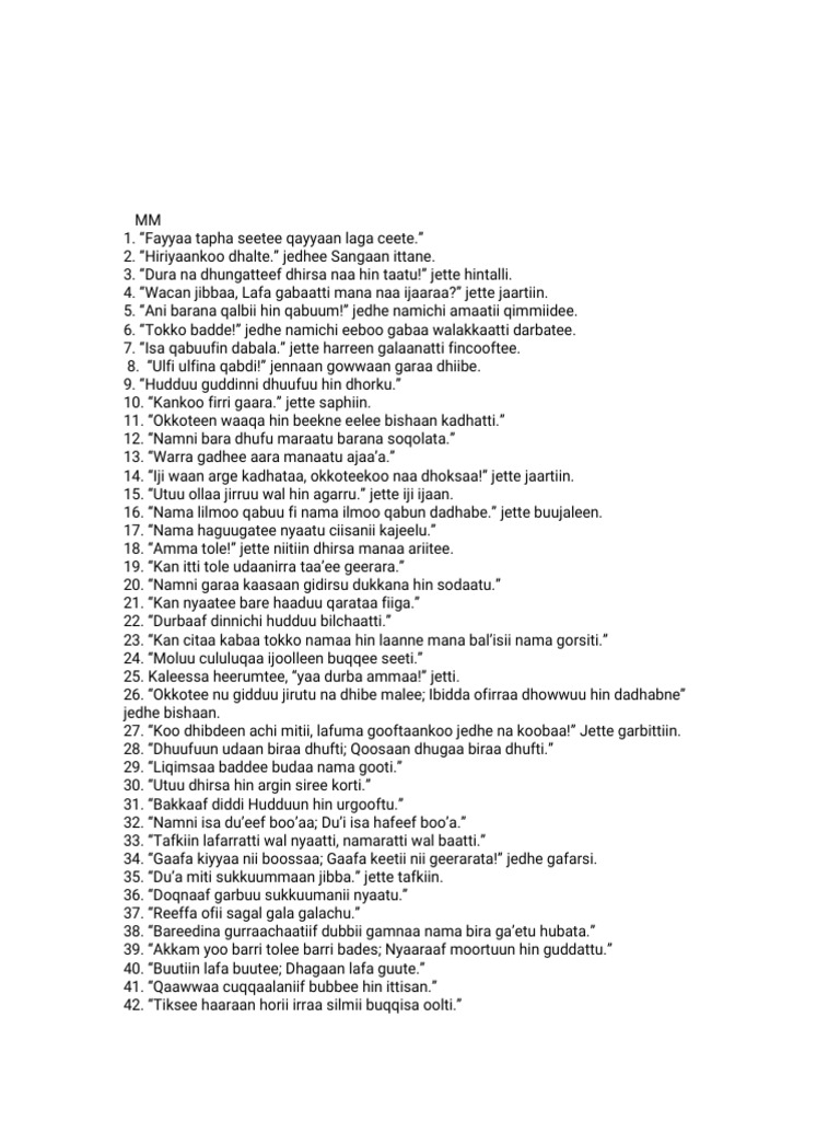 Afoola Afaan Oromoo MM | PDF