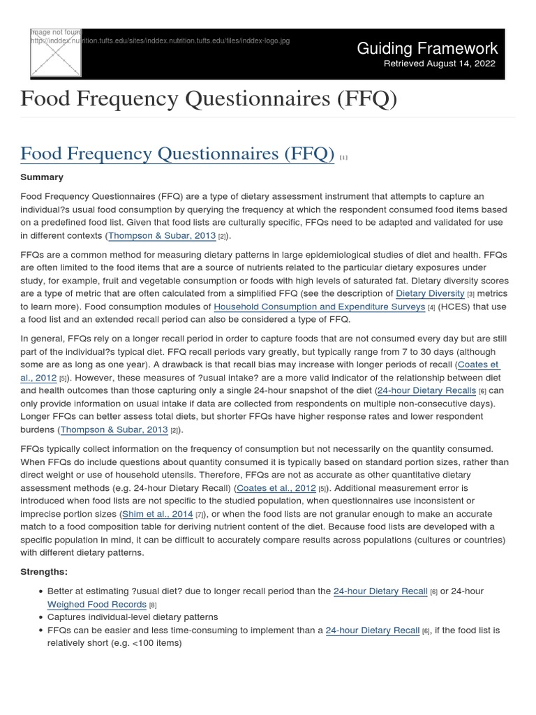 Food Frequency Questionnaires (FFQ) | PDF | Nutrition | Diet & Nutrition