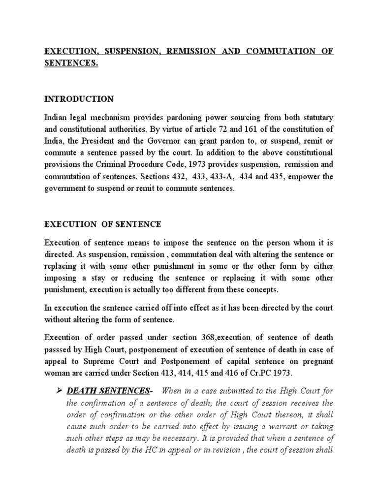Powers and Procedures Related to the Execution, Suspension, Remission and Commutation of ...