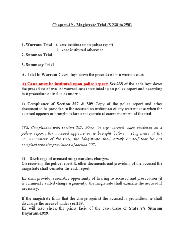 Chapter-19 - Magistrate Trial (S 238 To 250) : A) Cases Must Be ...