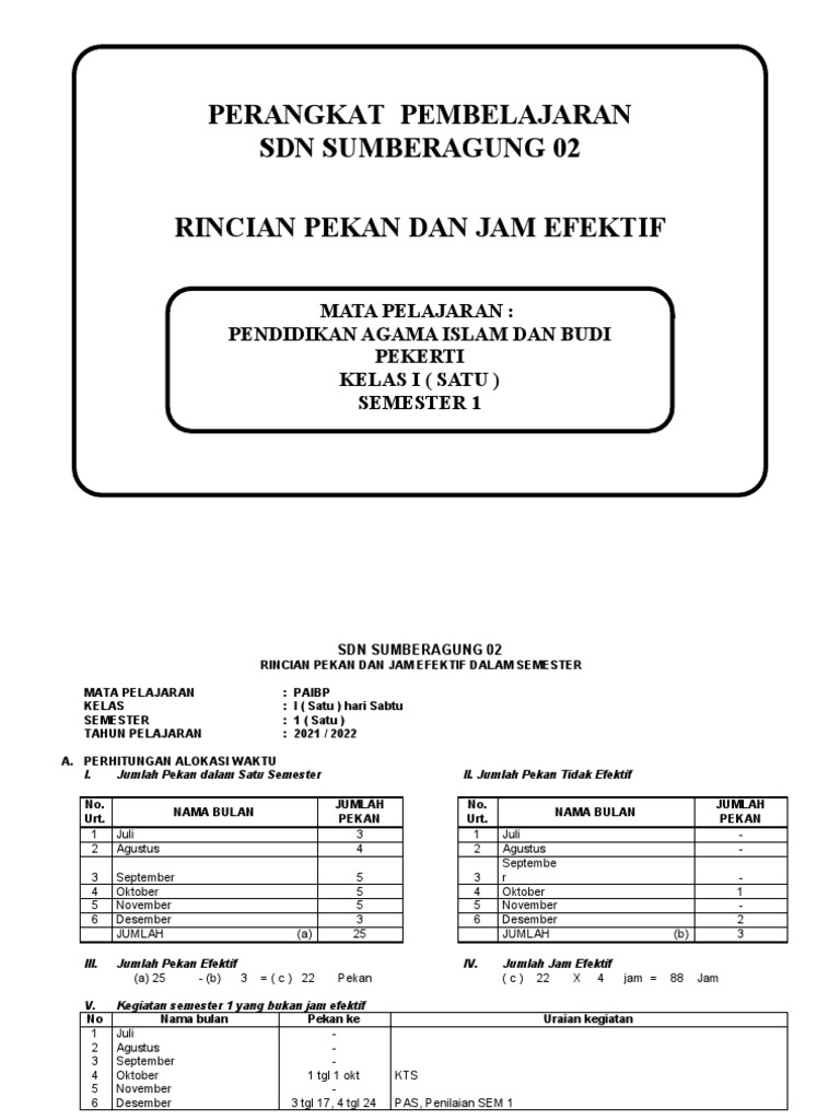 RINCIAN PEKAN & JAM EFEKTIF Vik | PDF