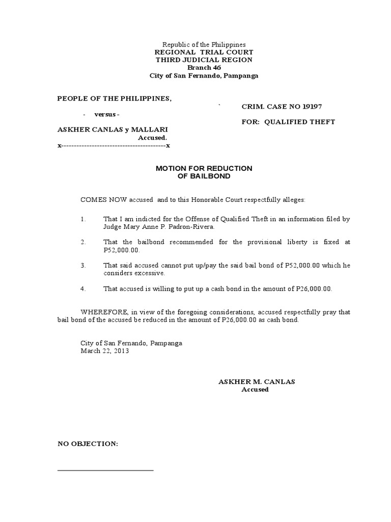 Reduction of Bail Bond | PDF | Bail | Affidavit