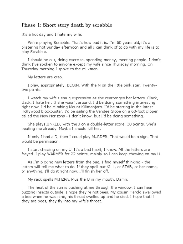 Phase 1: Short Story Death by Scrabble | PDF