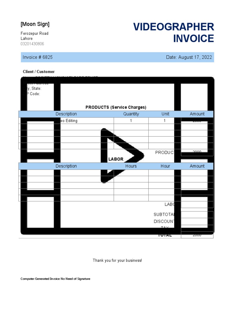 Videographer Invoice | PDF