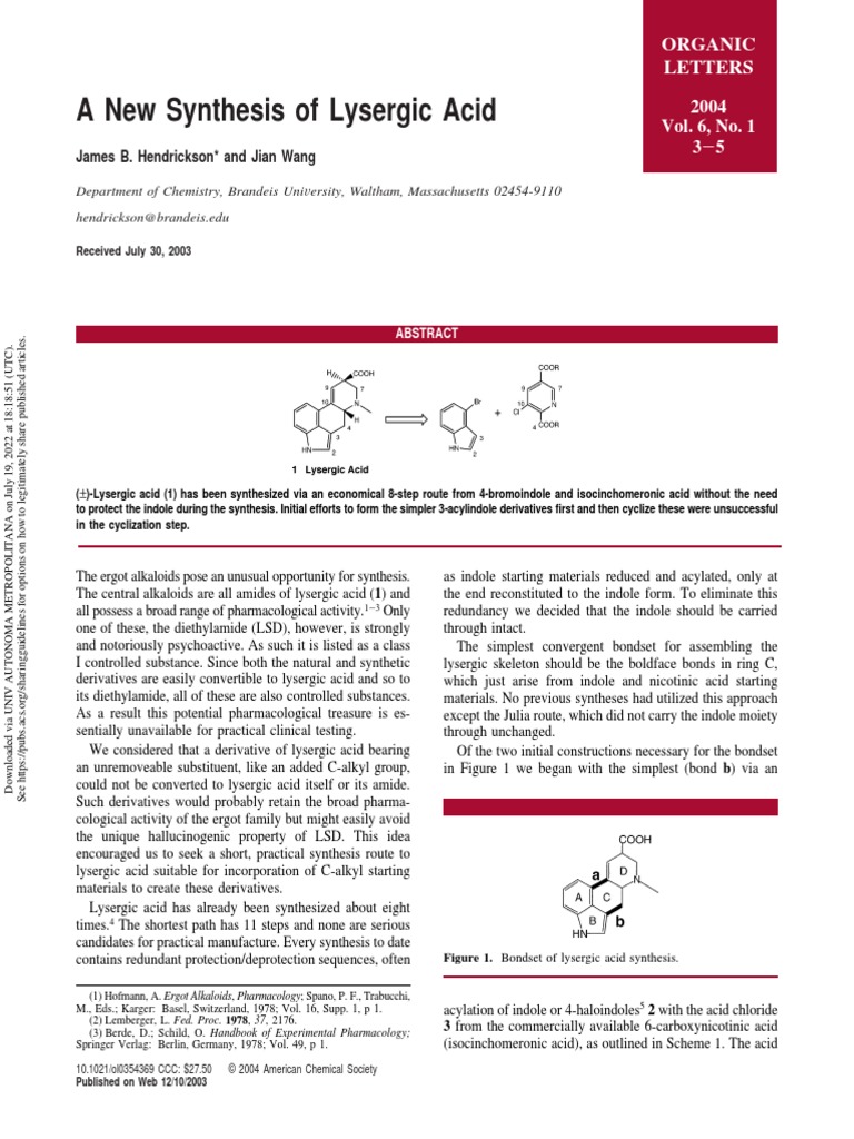 A New Synthesis of Lysergic acid | PDF | Lysergic Acid Diethylamide ...