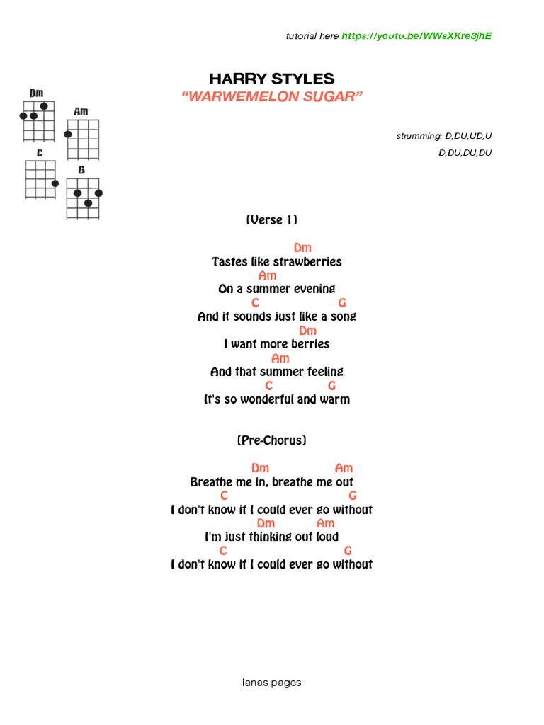 Warwemelon Sugar Ukulele Tutorial | PDF | Song Structure | Musical Forms