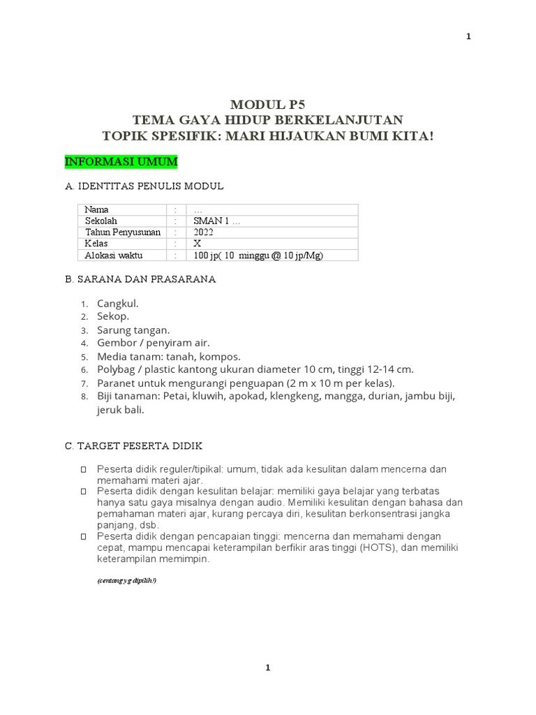 Draft Modul Projek - GHB-PENGHIJAUAN | PDF