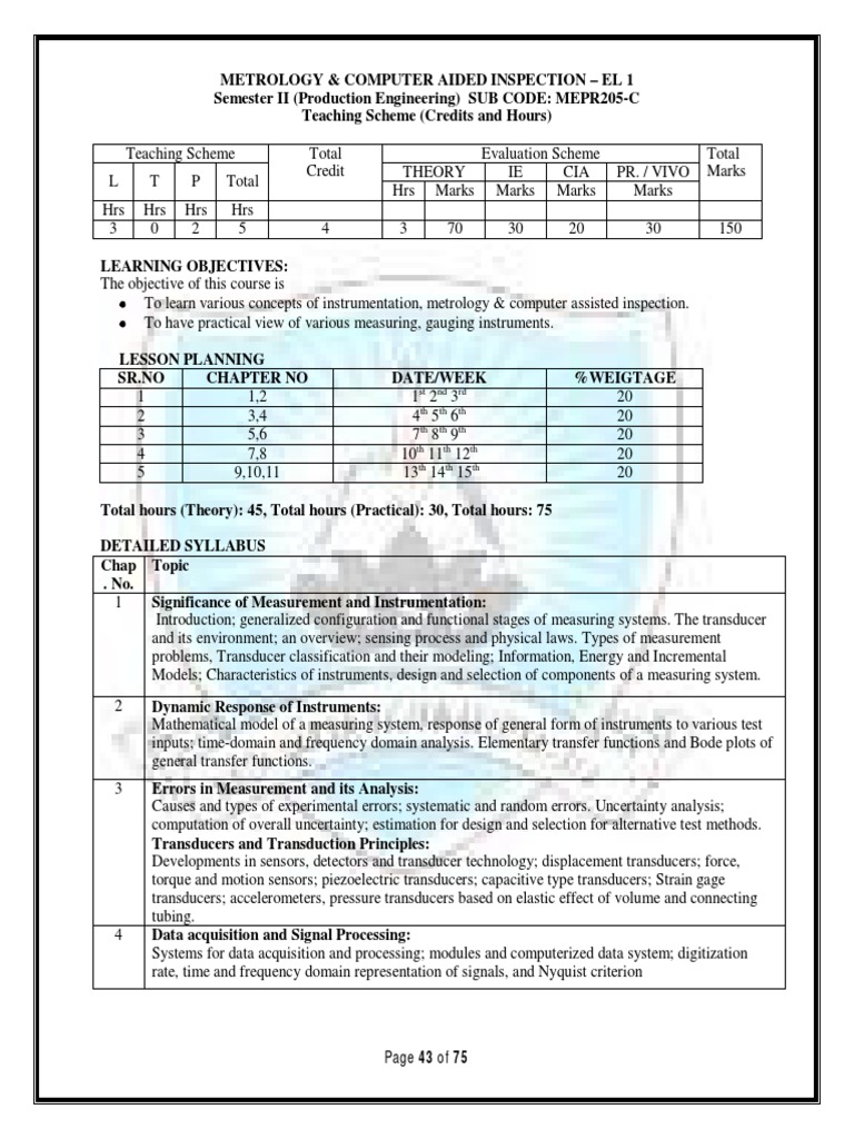 MEPR205C - El 1 Metrology & Computer Aided Inspection | PDF | Computer ...