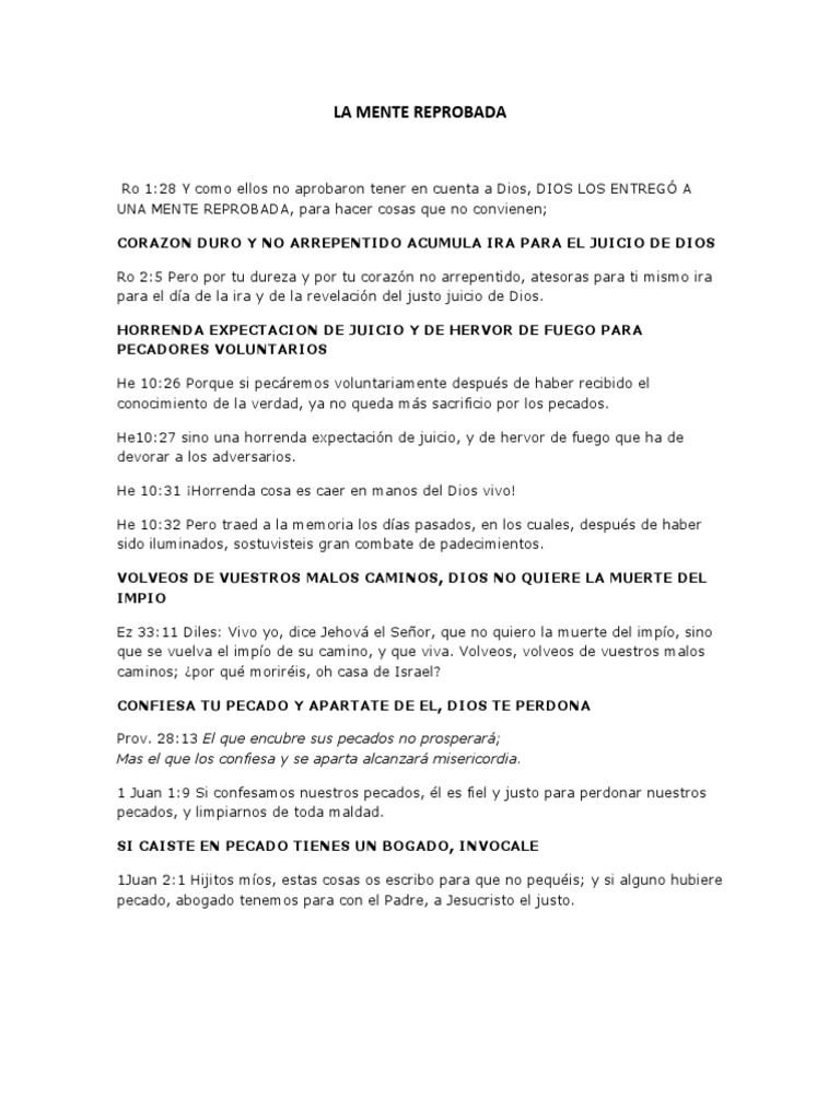 La Mente Reprobada | PDF | Pecado | Creencia religiosa y doctrina