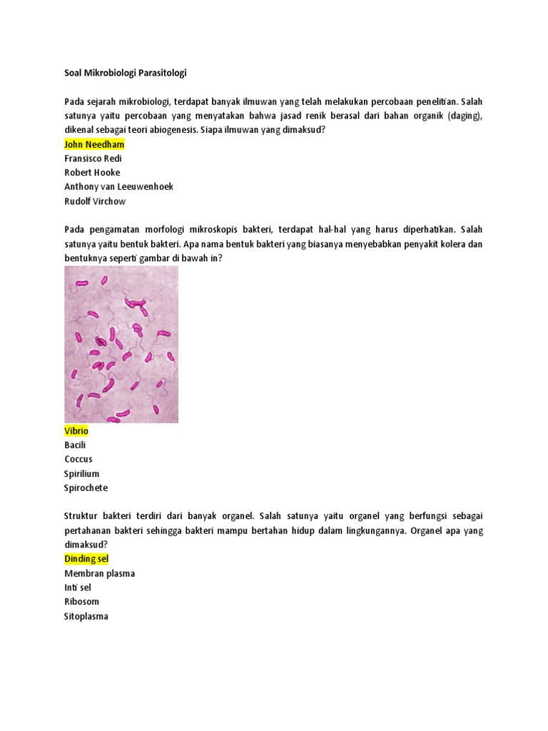 Contoh Soal Mikrobiologi Parasitologi | PDF