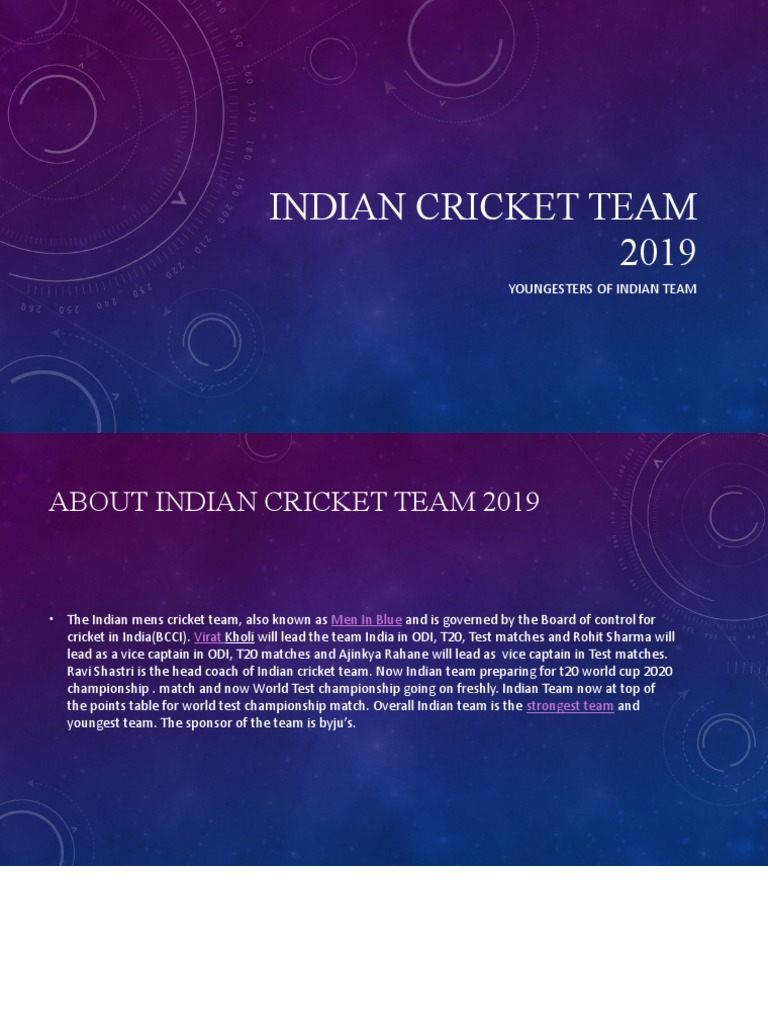 Indian Cricket Team 2019.9360285.powerpoint | PDF