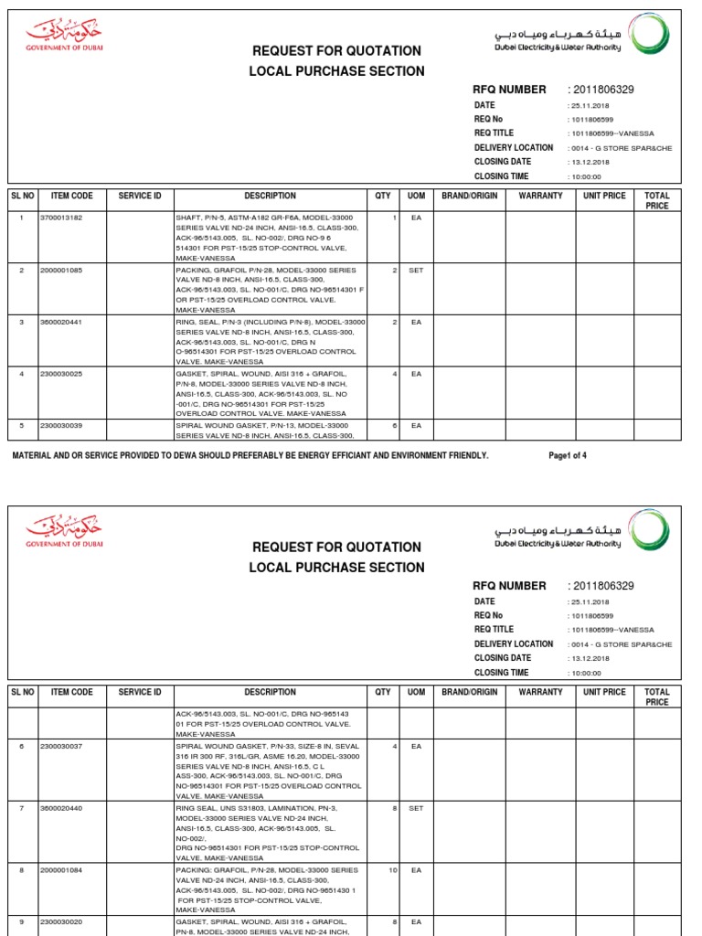 Request For Quotation Local Purchase Section: RFQ Number | PDF ...