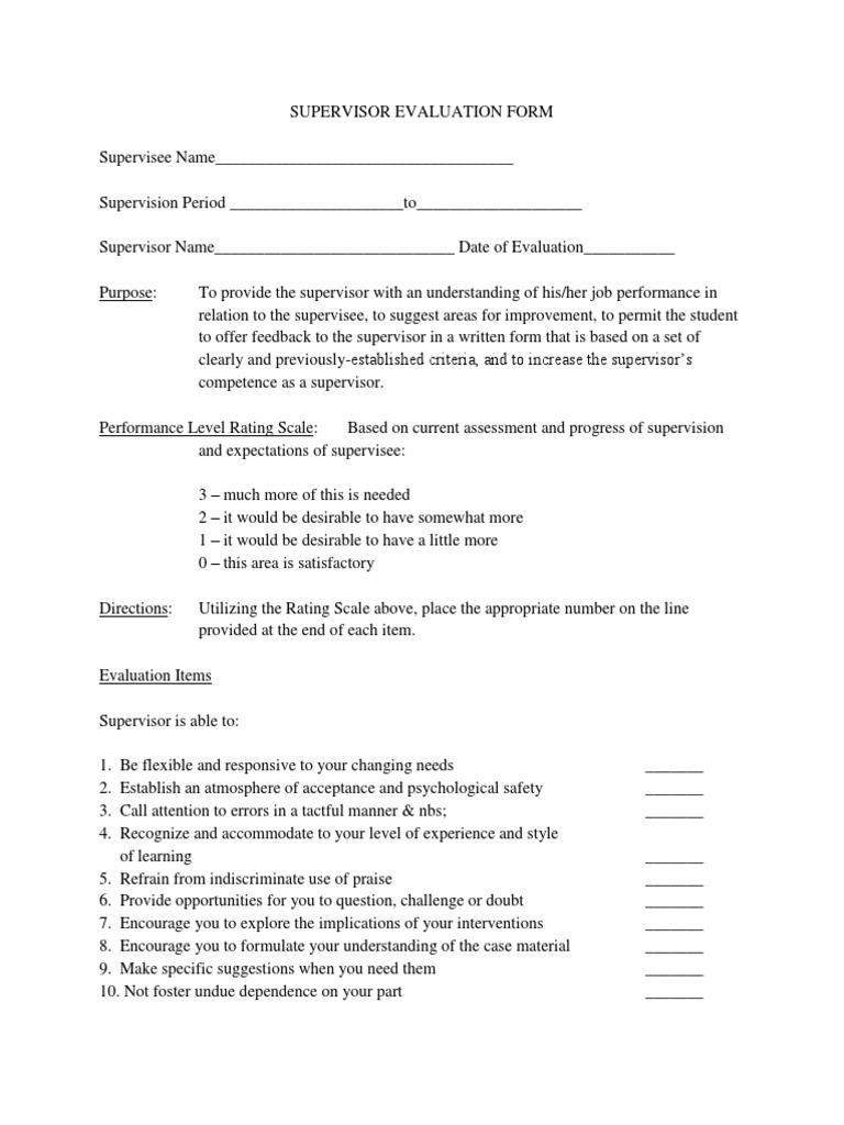 Supervisor Evaluation Form | PDF | Evaluation | Psychotherapy