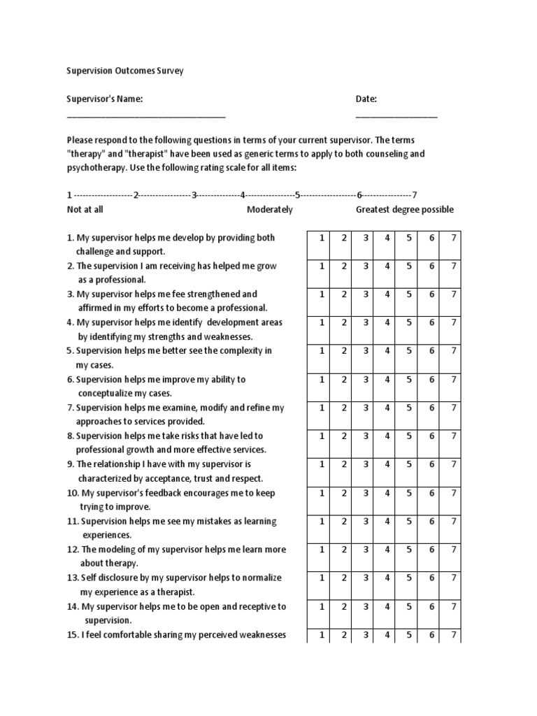 Supervision Outcomes Survey | PDF | Psychotherapy | Behavior Modification