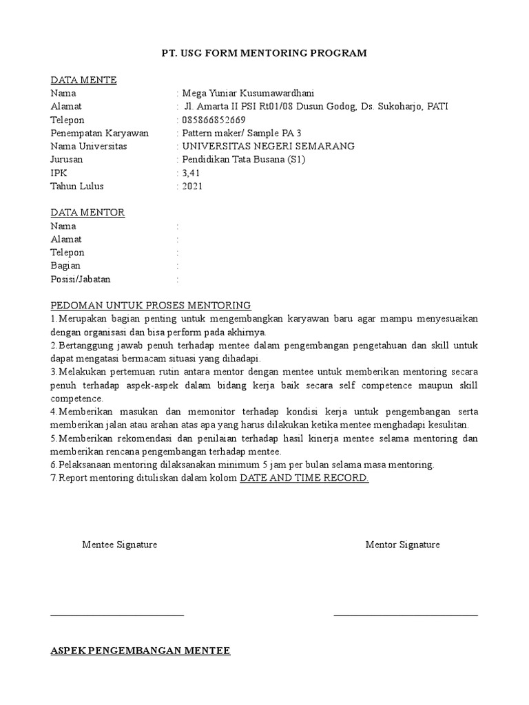 Program Mentoring Karyawan PT. USG | PDF