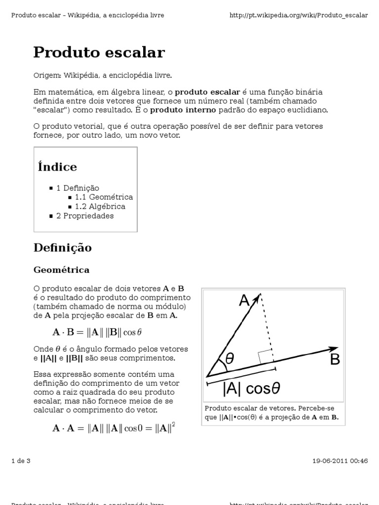Definição e Propriedades do Produto Escalar | PDF | Vetor euclidiano ...