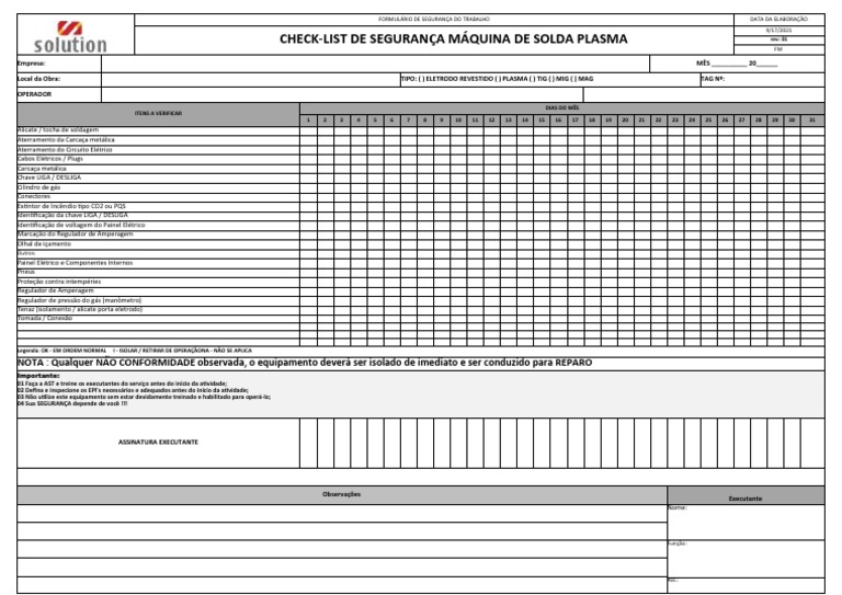 Check List - FM Máquina de Solda Plasma | PDF | Eletricidade ...