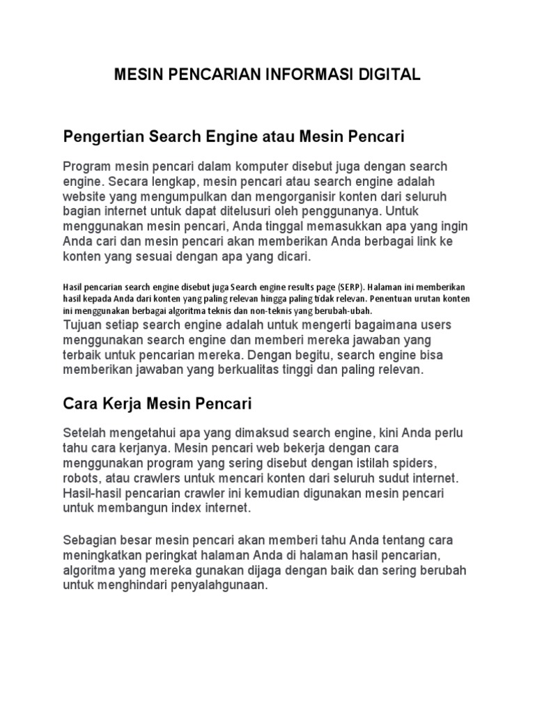Mesin Pencarian Informasi Digital | PDF