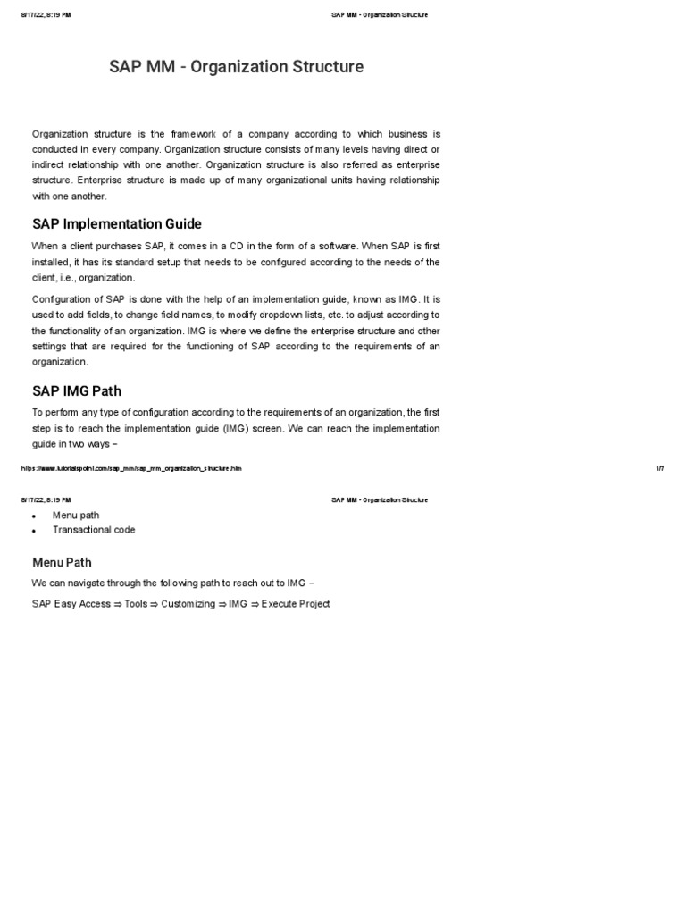 SAP MM - Organization Structure | PDF | Implementation | Software ...