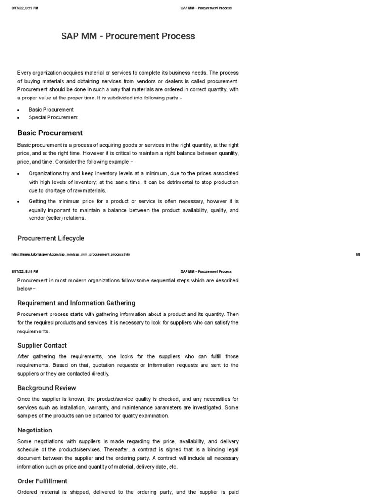 SAP MM Procurement Process Overview | PDF | Procurement | Goods