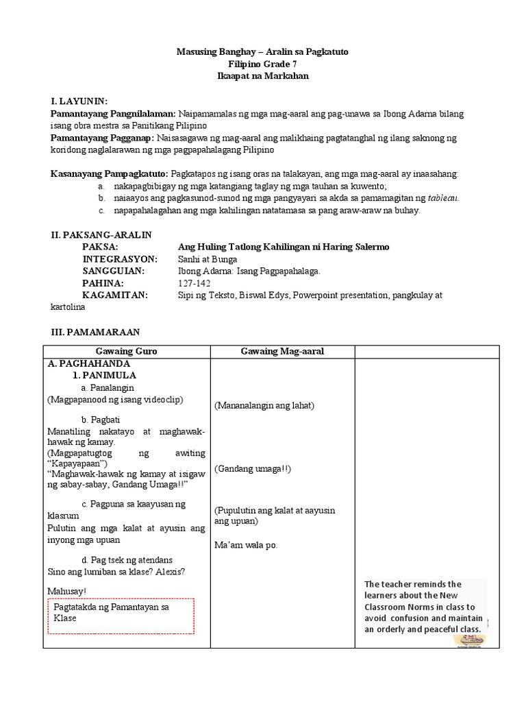 Lesson Plan in Filipino 7 | PDF