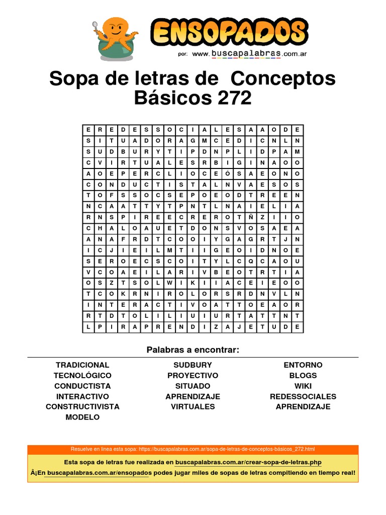 Sopa de Letras de Conceptos Básicos - 272 | PDF | Cognición | Aprendizaje