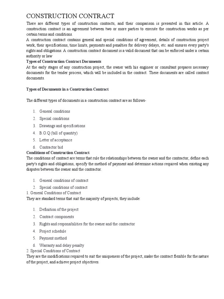 Types of Construction Contract Documents | PDF | Economies | Civil Law ...
