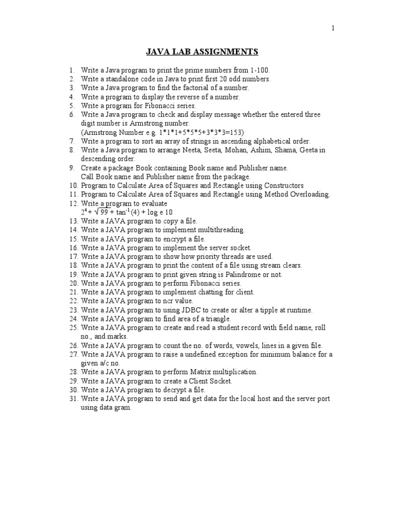 Java Lab Assignments Pdf Java Programming Language String