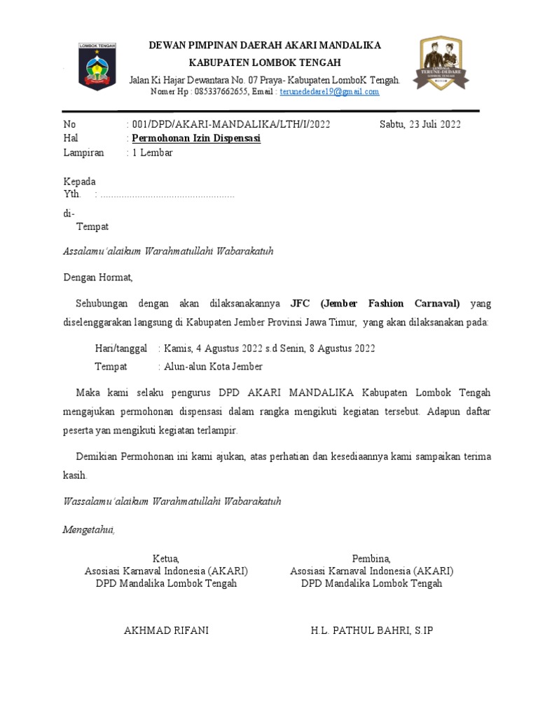 Surat Dispensasi | PDF