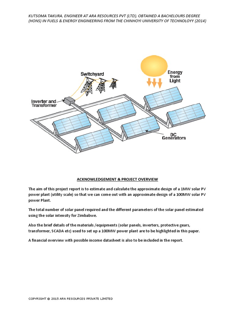 DESIGN of A 100MW Solar Power | PDF | Transformer | Power Inverter