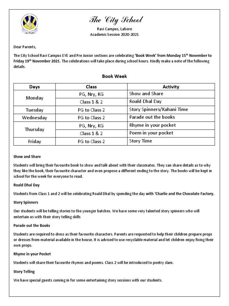 City School Ravi Campus Book Week 2021 | PDF