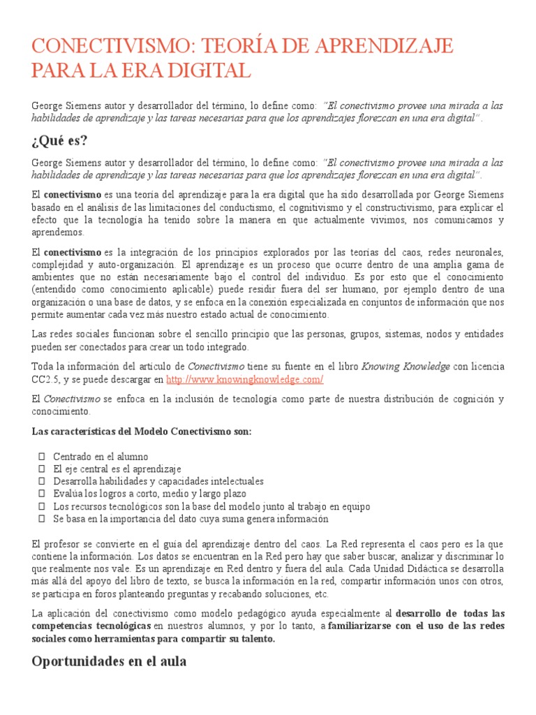 Conectivismo - Teoría de Aprendizaje para La Era Digital | PDF ...