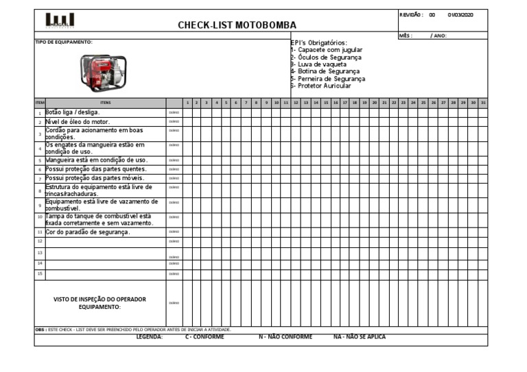 Check List - Motobomba - Mensal | PDF