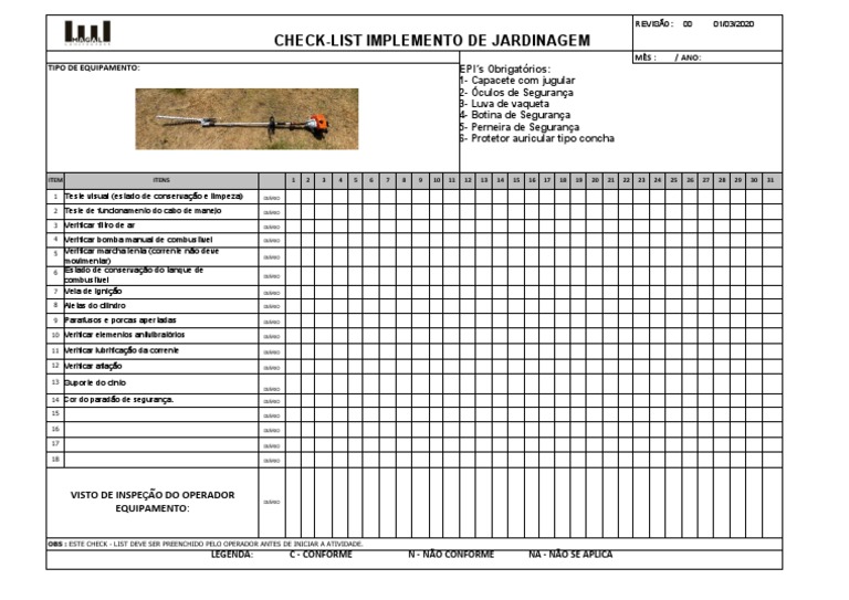 Check List - Implemento - Mensal | PDF