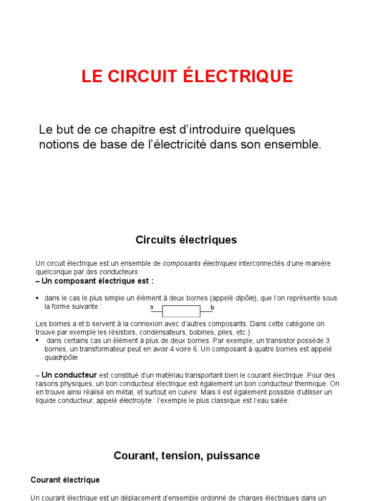 CH 1 Circuits Electriques | PDF | Tension électrique | Courant électrique