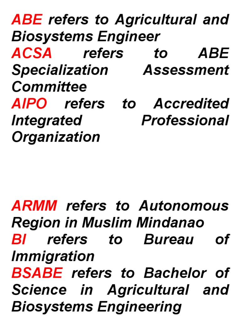 Acronyms Used in Irr of Abe Law | PDF | Economies