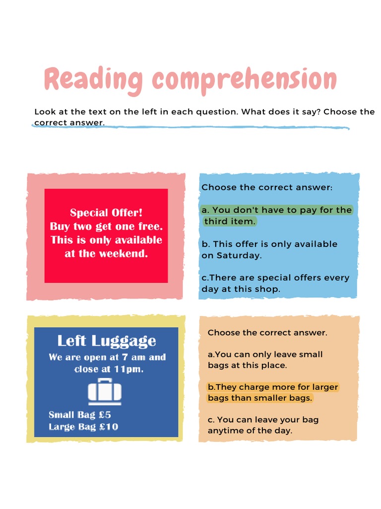 Reading Comprehension: Look at The Text On The Left in Each Question ...