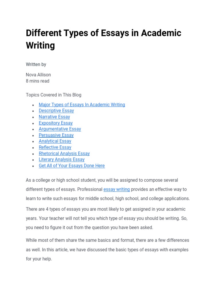 Types of Essays in Academic Writing | PDF | Essays | Rhetoric