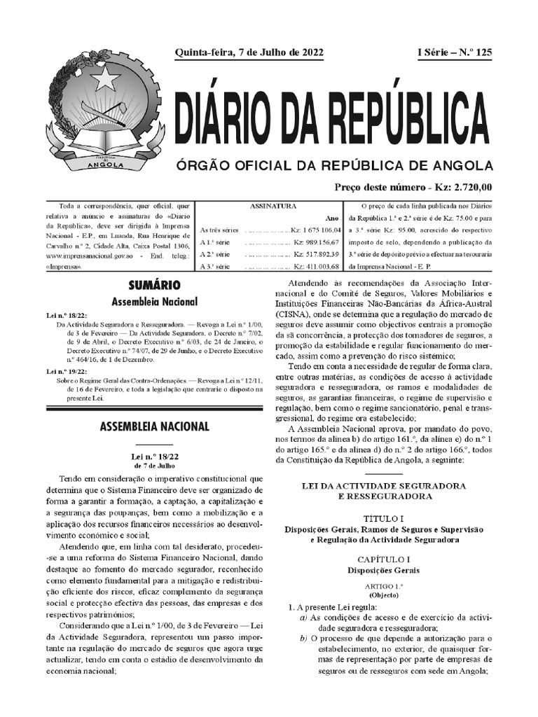 Lei Da Actividade Seguradora e Resseguradora em Angola-5 | PDF