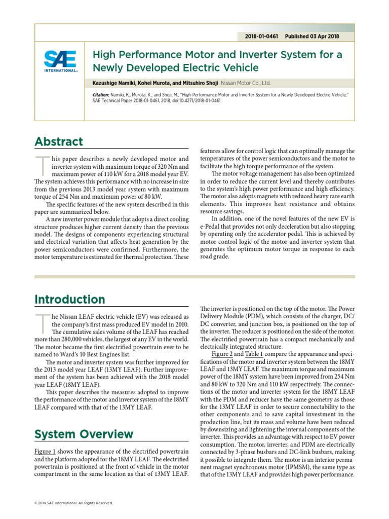 High Performance Motor and Inverter System For A Hybrid Vehicle | PDF ...